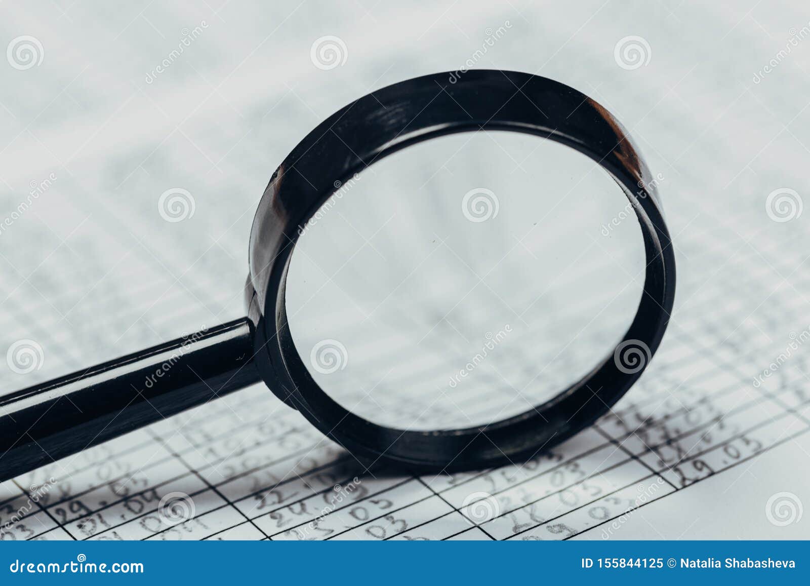 Small Magnifying Glass on Paper with Text. Search, Analysis Stock Image ...