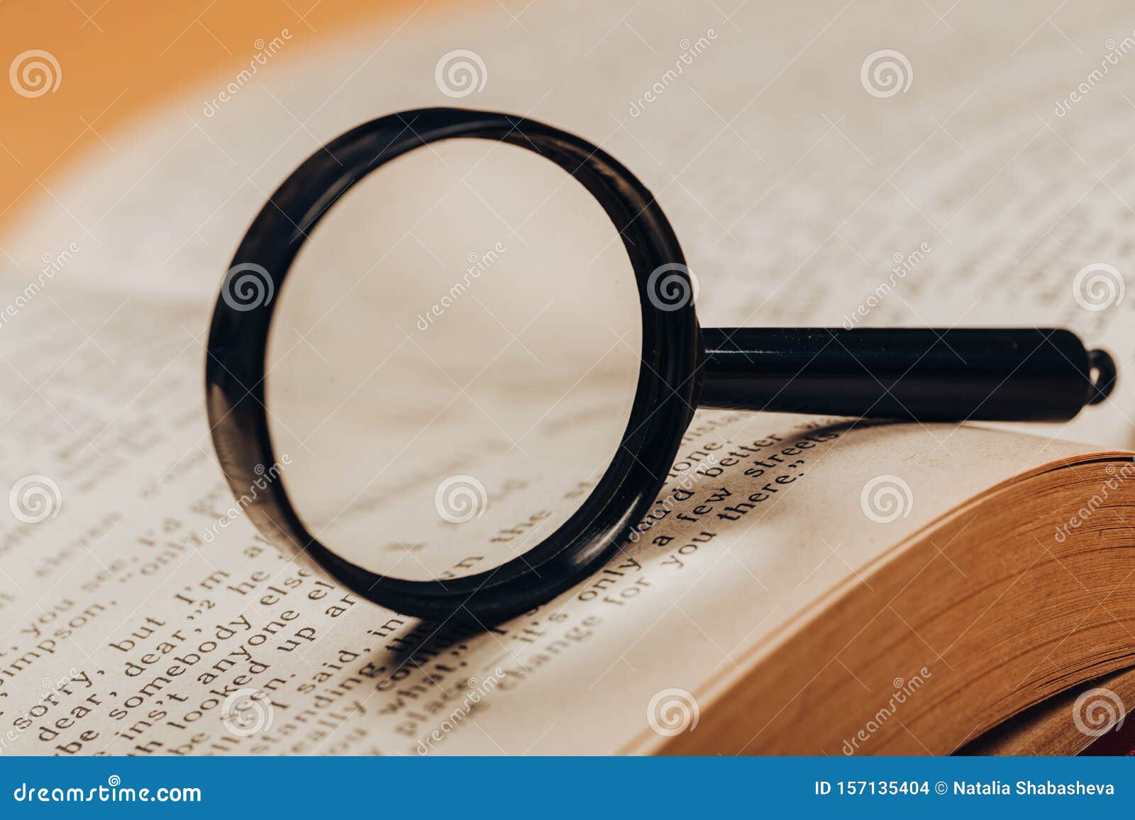 Small Magnifying Glass on Paper with Text. Search, Analysis Stock Photo ...