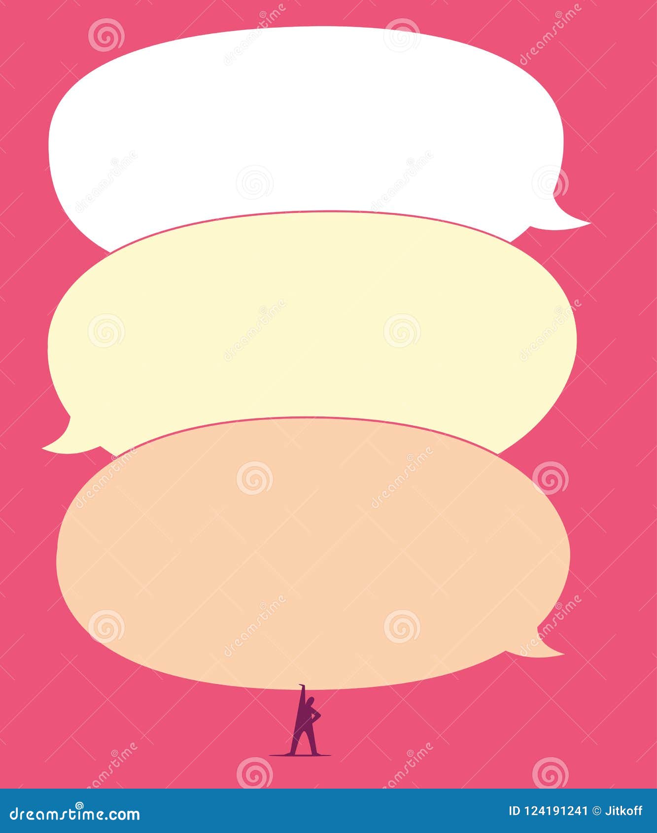 Small Man Holding Giant Stuck of Speech Bubbles. Stock Vector ...
