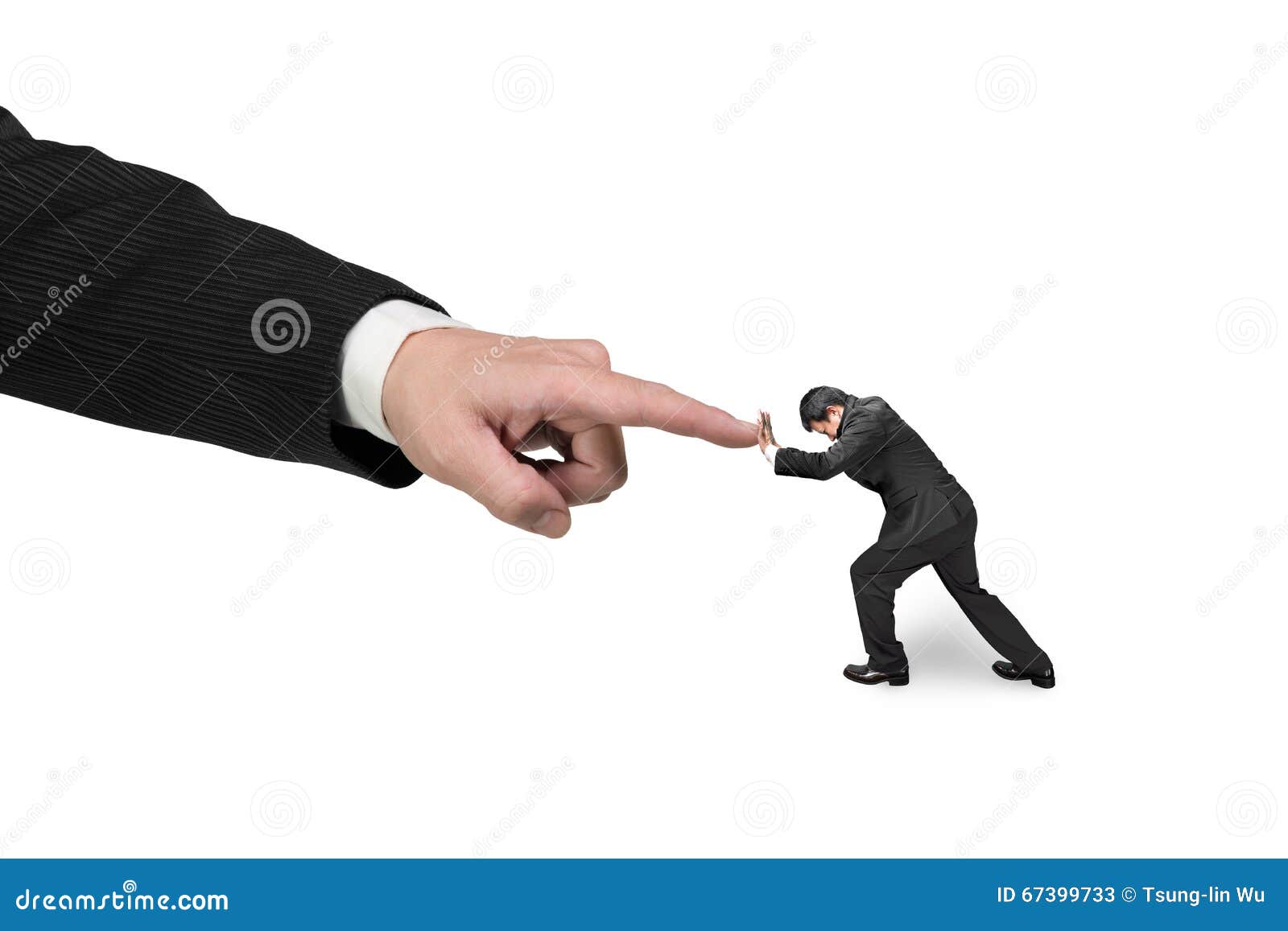 Small Man Pushing Against Big Other Hand Forefinger Stock Image - Image ...