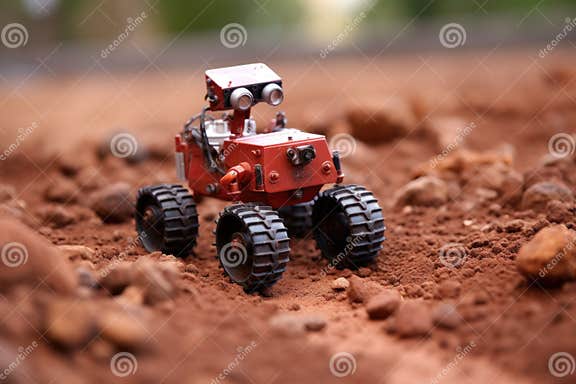 Small Mars Rover Model on a Reddish Soil Mimicking Mars Stock Photo ...