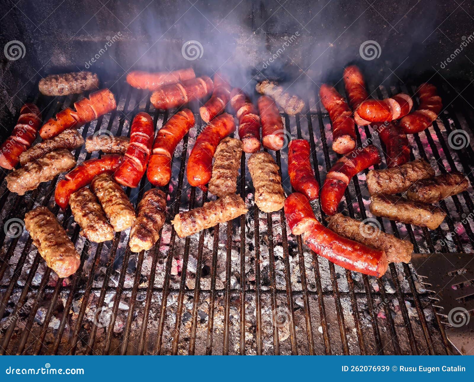 Small Meat Rolls and Sausages on the Grill Stock Image - Image of ...