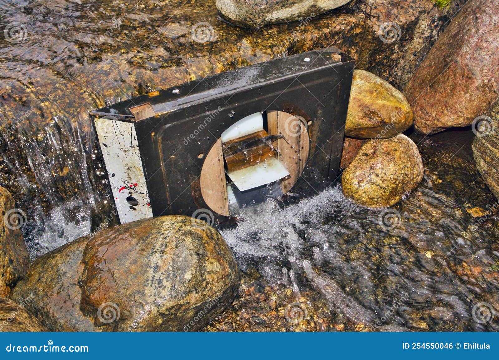 Small Metallic Water Wheel in the Stream Stock Photo - Image of ...