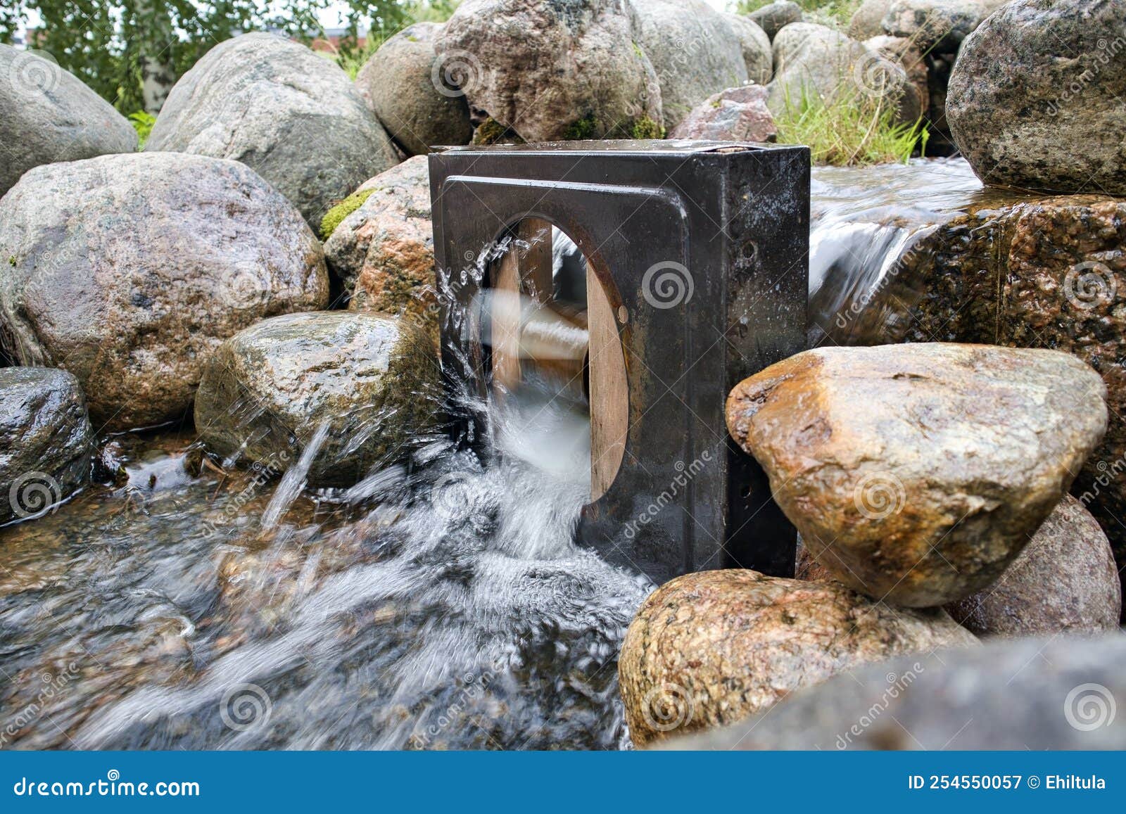 Small Metallic Water Wheel in the Stream Stock Image - Image of ...