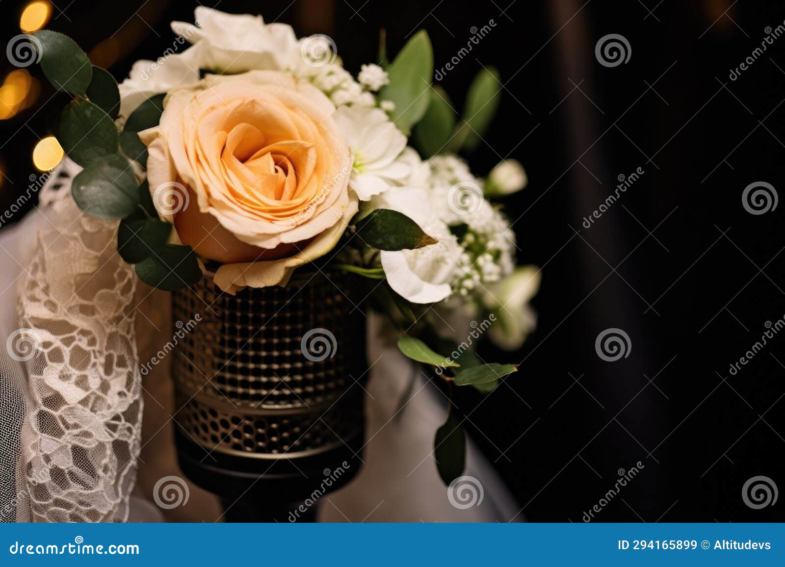 Small Microphone Veiled in a Floral Centerpiece Stock Image - Image of ...