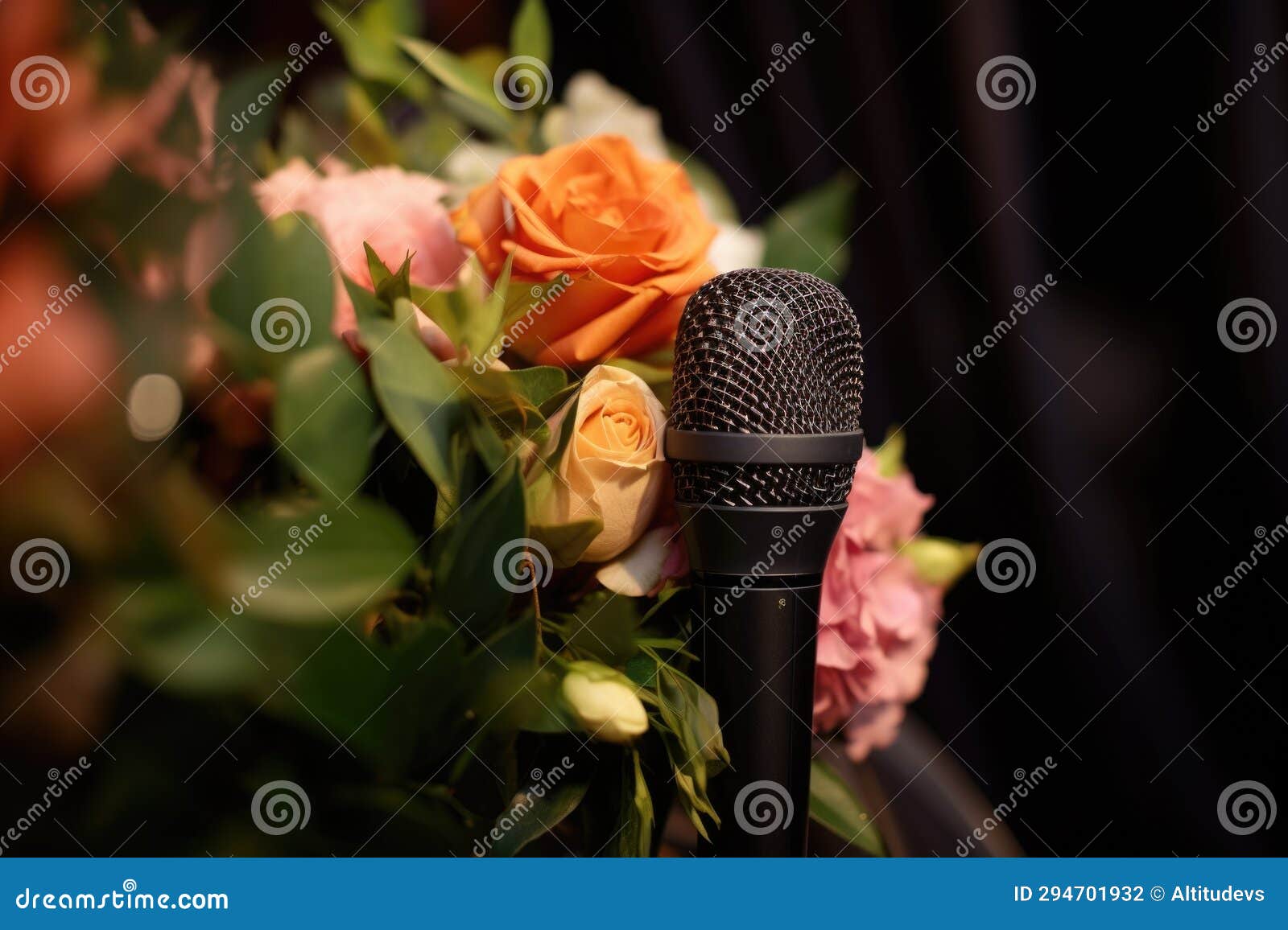 Small Microphone Veiled in a Floral Centerpiece Stock Photo - Image of ...