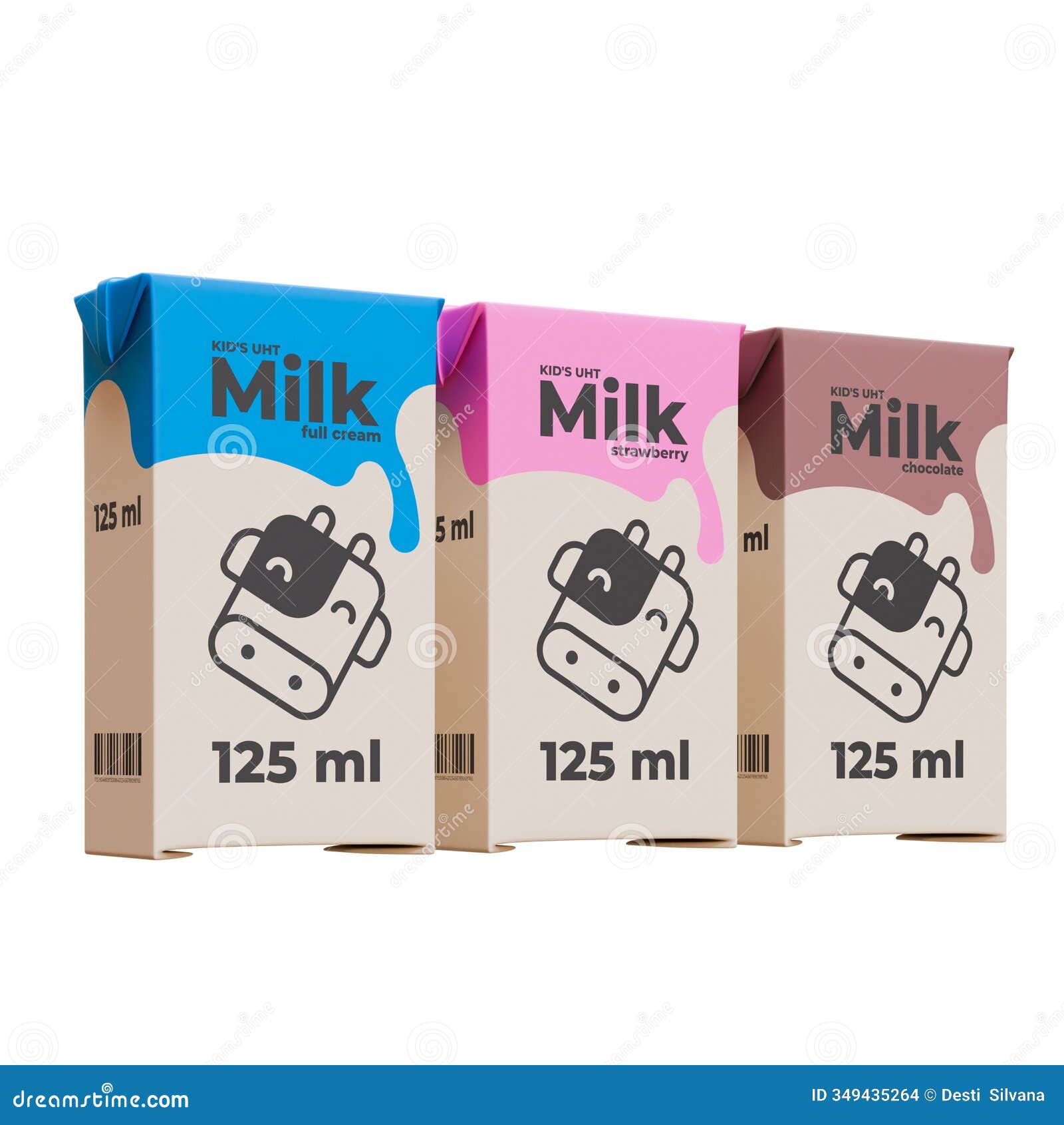 Small Milk Front Left View in Three Variant 3D Render Illustration ...