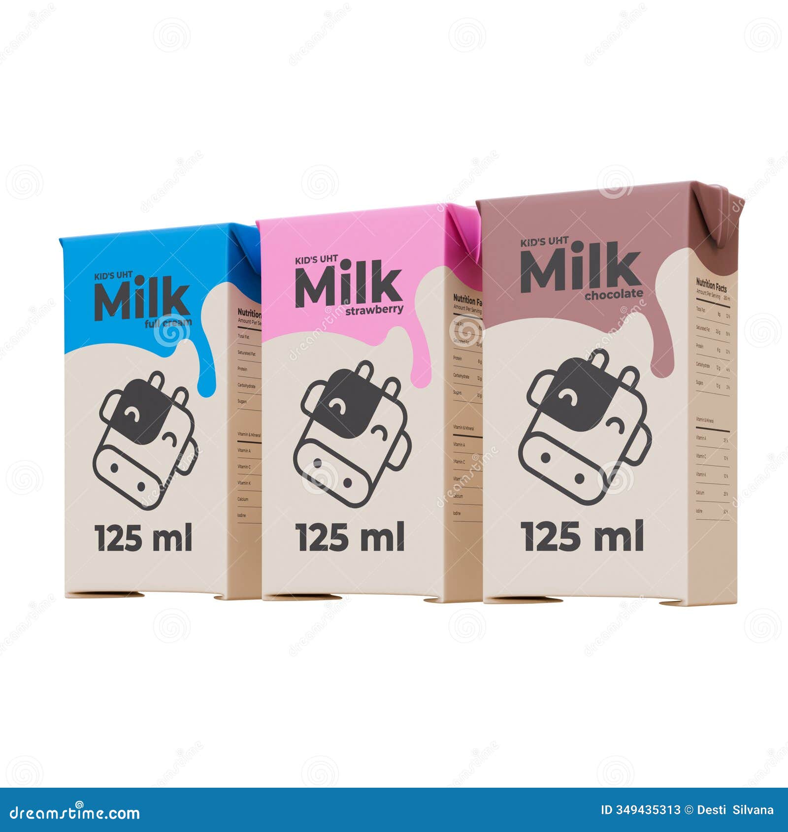 Small Milk Front Right View in Three Variant 3D Render Illustration ...