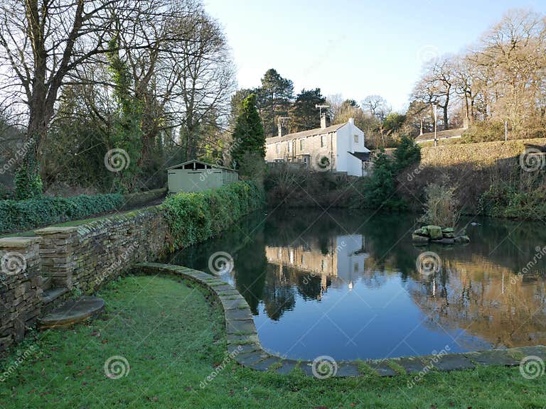 Small Mill Pond with Reflections Editorial Stock Image - Image of stone ...