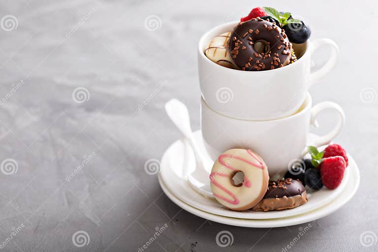 Small Mini Donuts in Stacked Coffee Cups Stock Image - Image of circle ...