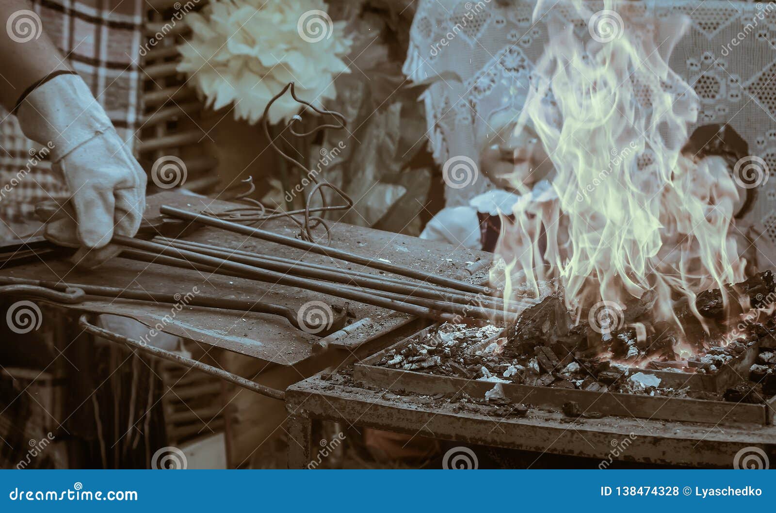 A Small Mobile Primitive Forge at the Fair Stock Photo - Image of ...