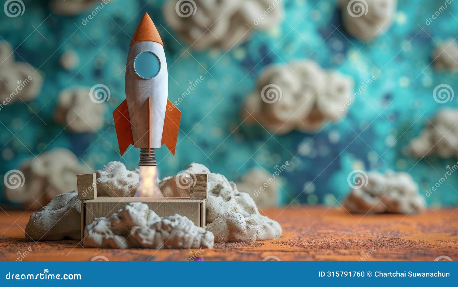 A Small Model Rocket is Sitting on a Blue Background by AI Generated ...