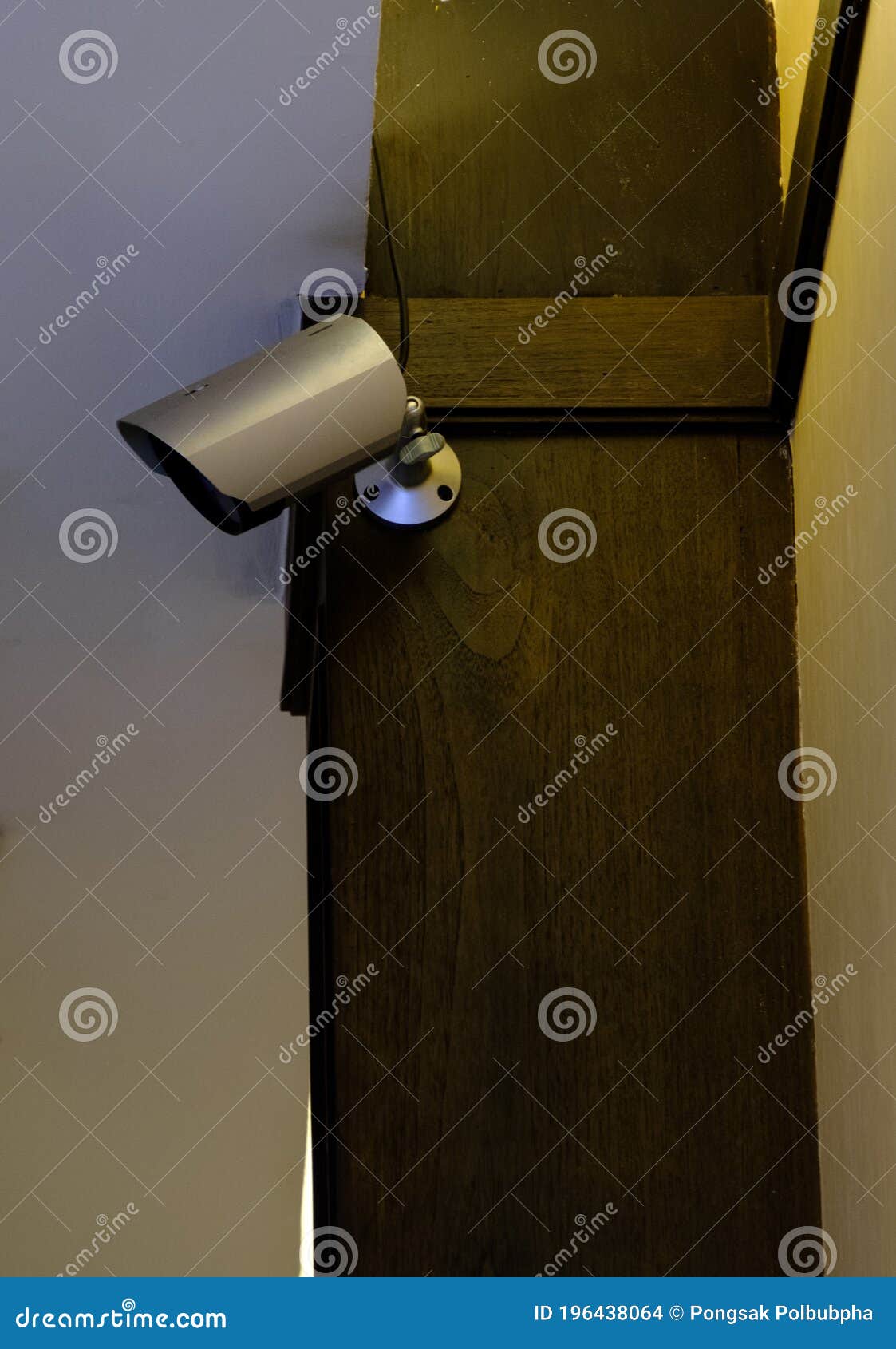 Small Modern CCTV is Installed on the Wooden Pillar Stock Photo - Image ...