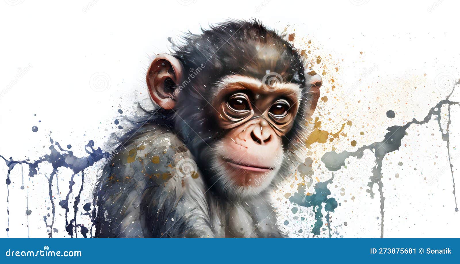 Monkey Baby in Pastel Aquarel Style by Generative AI Stock Illustration ...