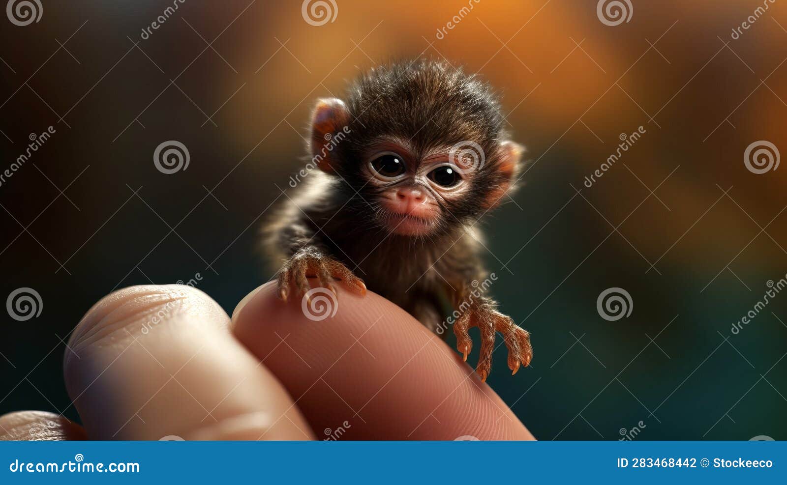 Tiny Monkey on Finger: Cute and Colorful Photorealistic Painting Stock ...