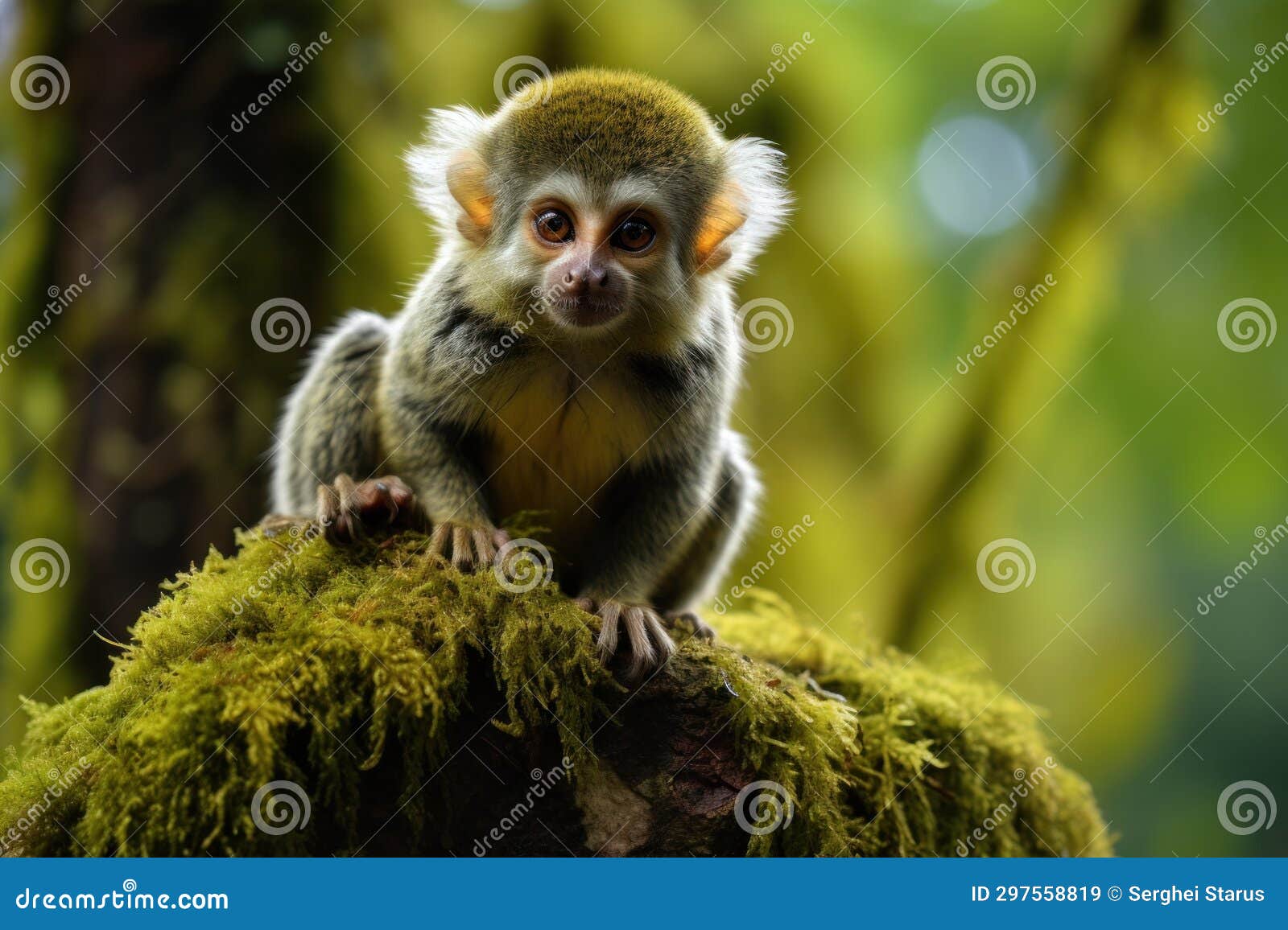 A Small Monkey Sitting on Top of a Moss Covered Tree, AI Stock Image ...