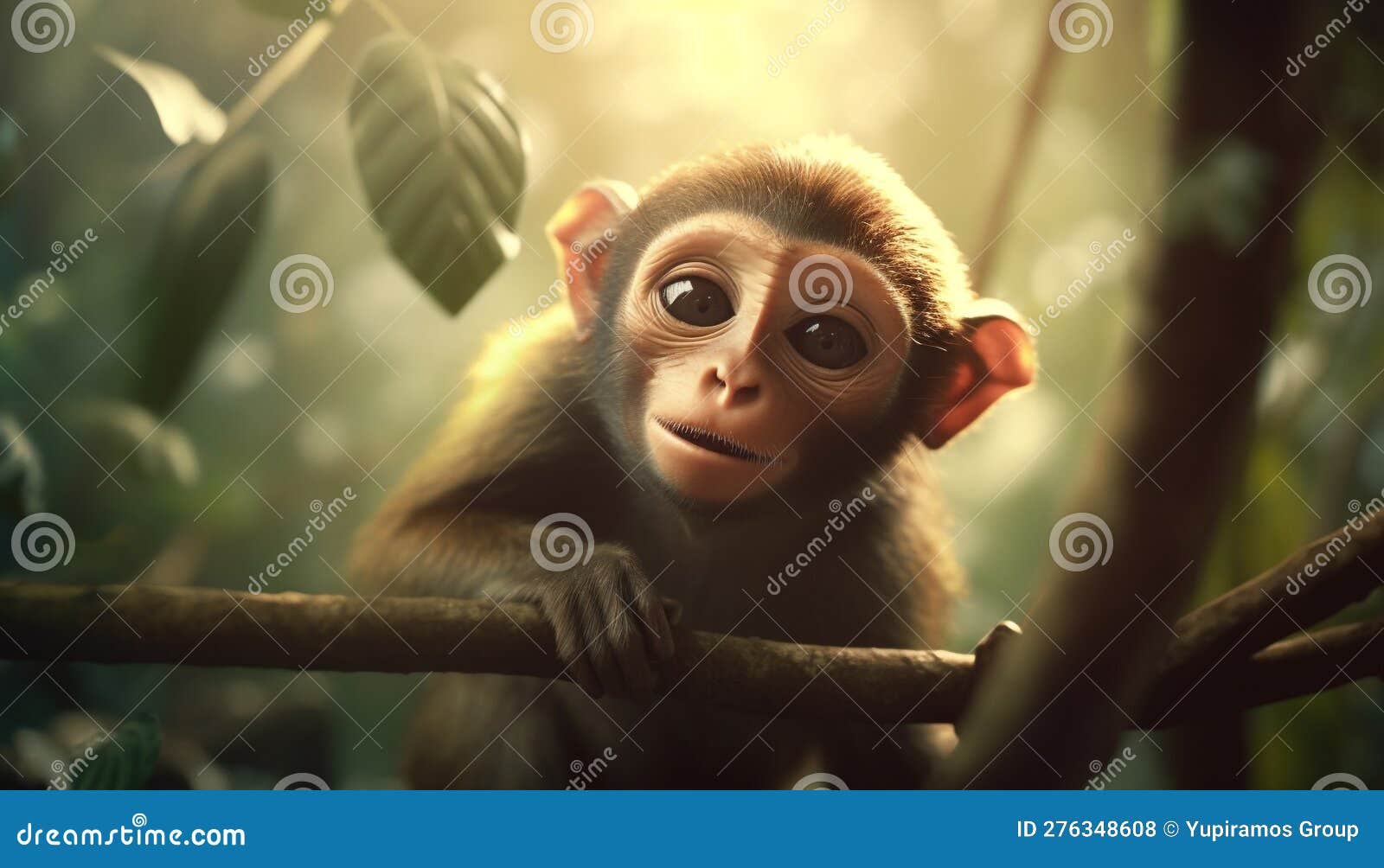 Small Monkey Sitting on Tree, Staring Peacefully Generated by AI Stock ...