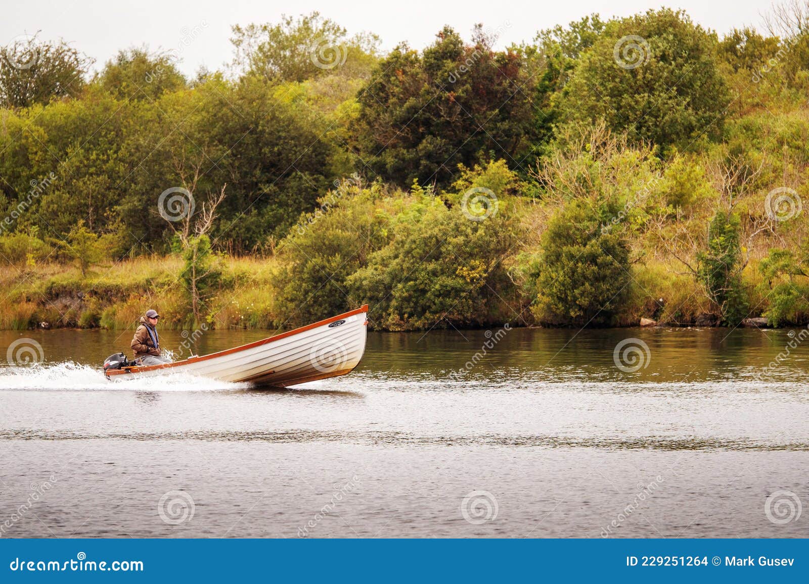 Small Motor Boat Moving in a River Editorial Stock Image - Image of ...