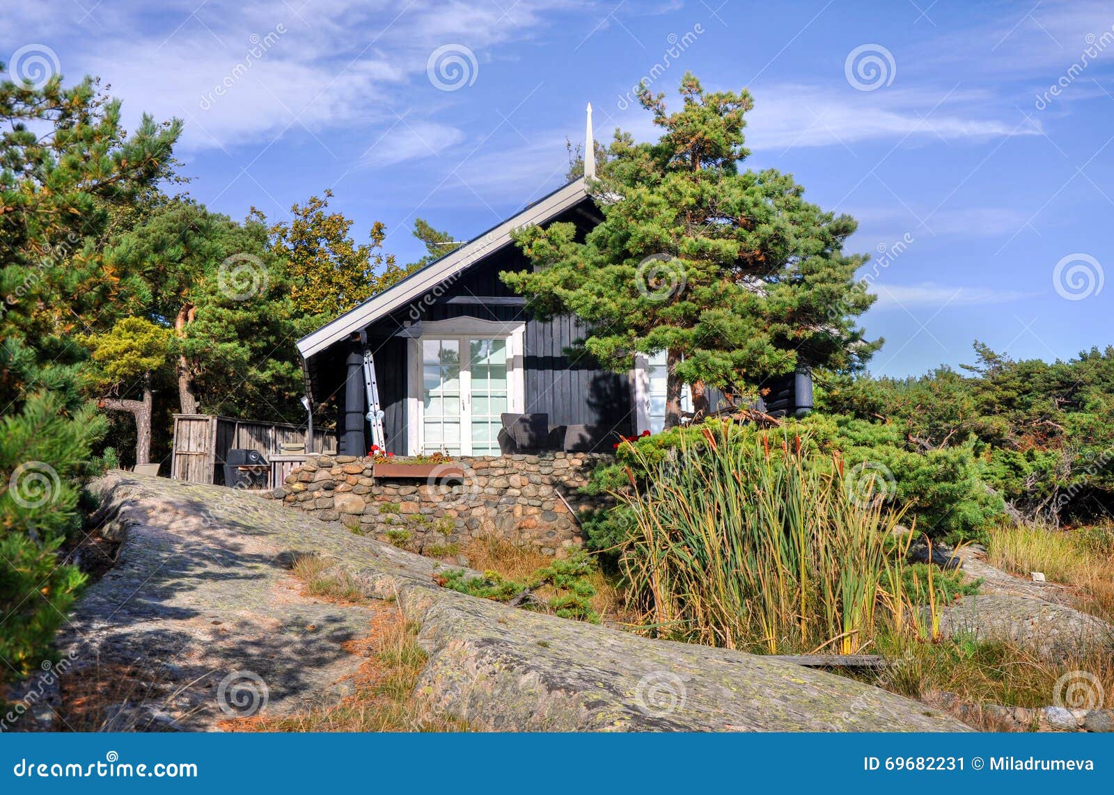 Small Mountain House Built on the Rocks in Norway Stock Image - Image ...