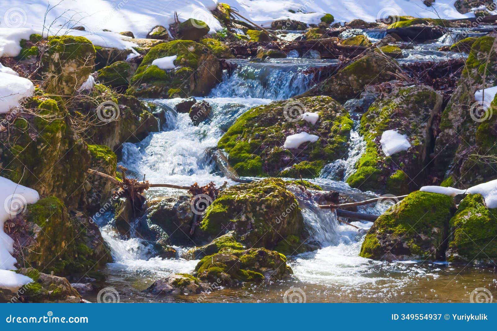 Mountain River Rushing through Snowbound Canyon Stock Image - Image of ...