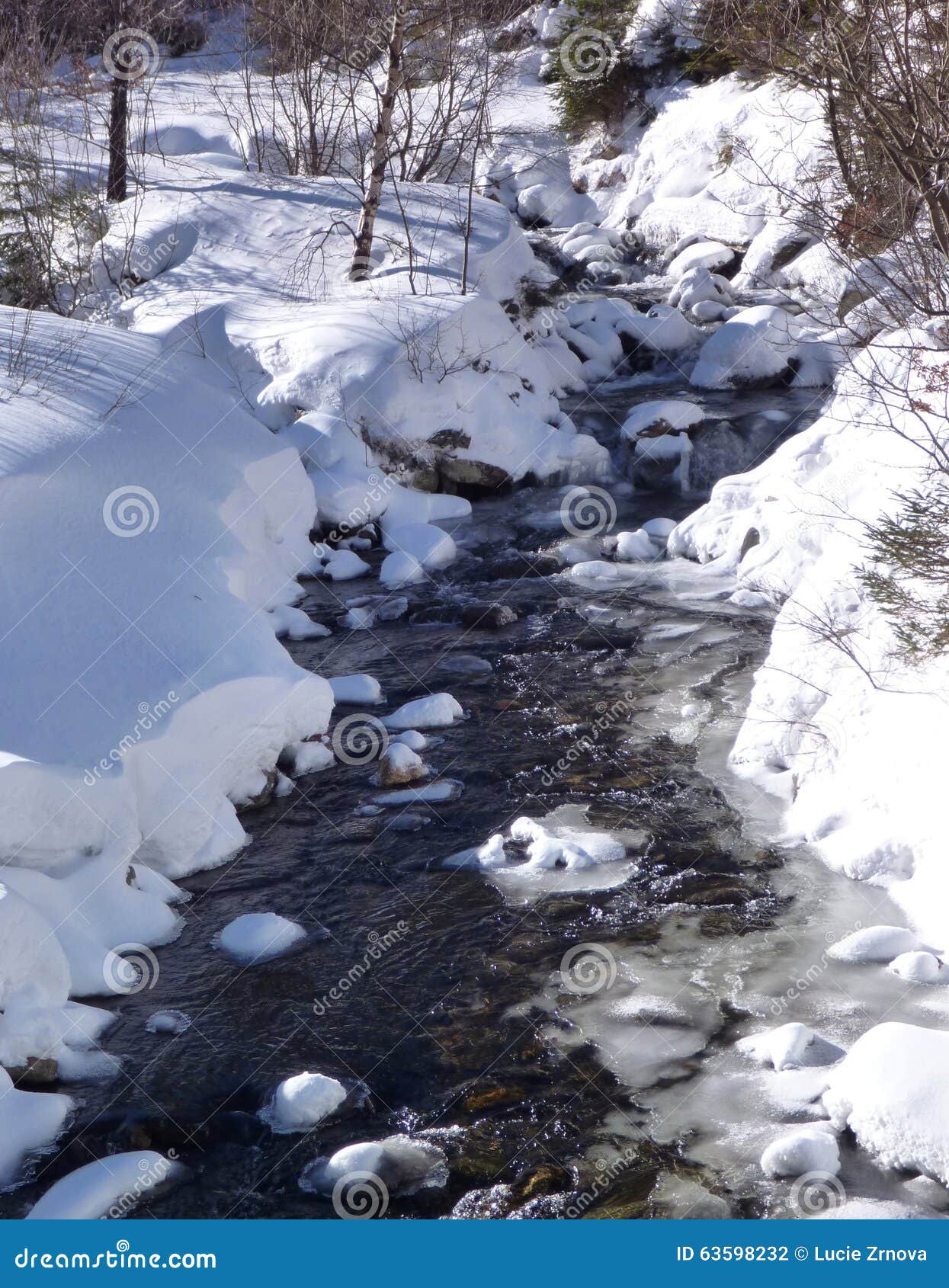 Small Mountain Stream in the Melting Snow Stock Photo - Image of freeze ...