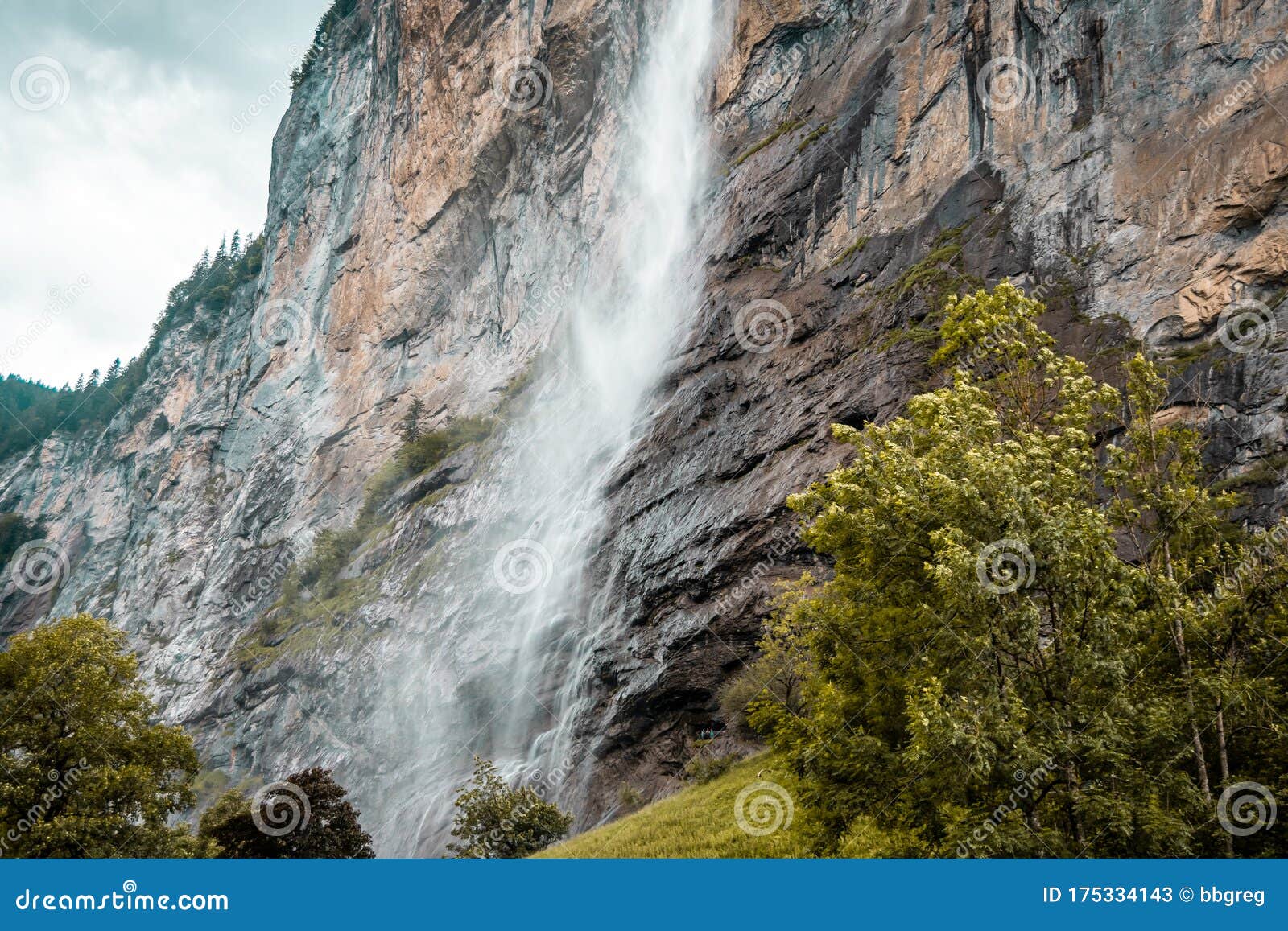 Small Mountain Waterfall. Summer Alpine Mountain Landscape Stock Image ...