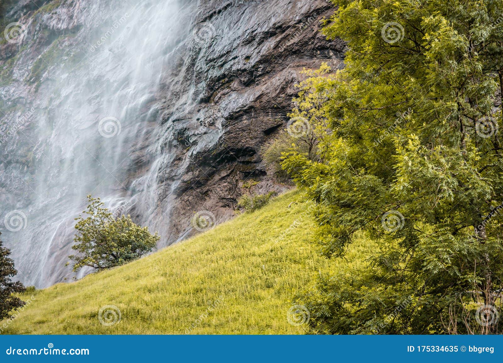 Small Mountain Waterfall. Summer Alpine Mountain Landscape Stock Image ...