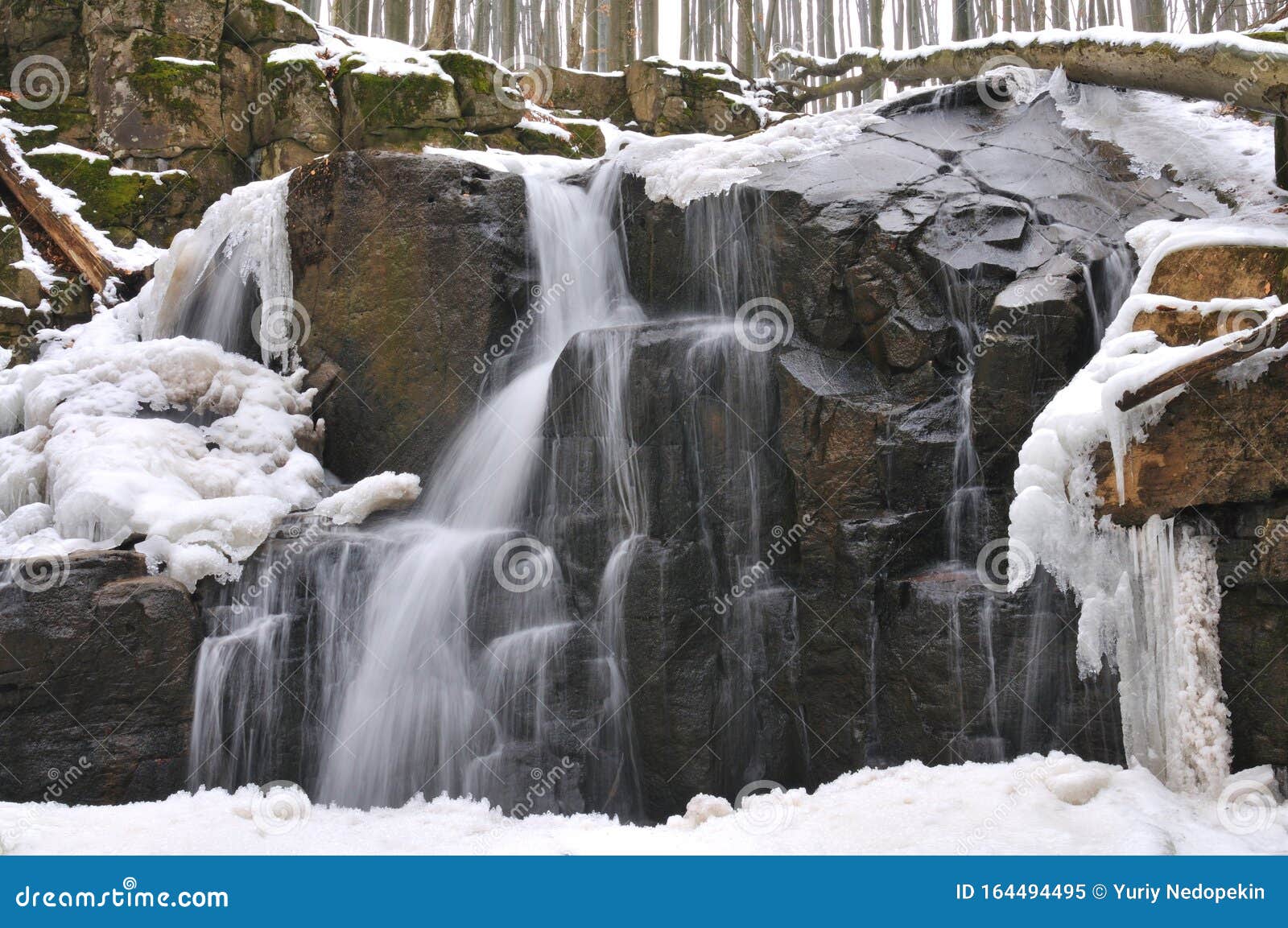 Small Mountain Waterfall in Winter Stock Image - Image of landscape ...