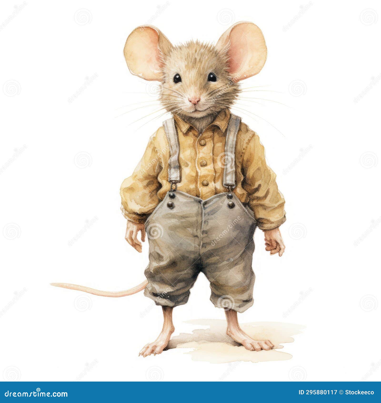 Vintage Watercolor Illustration of a Mouse in Uniform Suspenders Stock ...