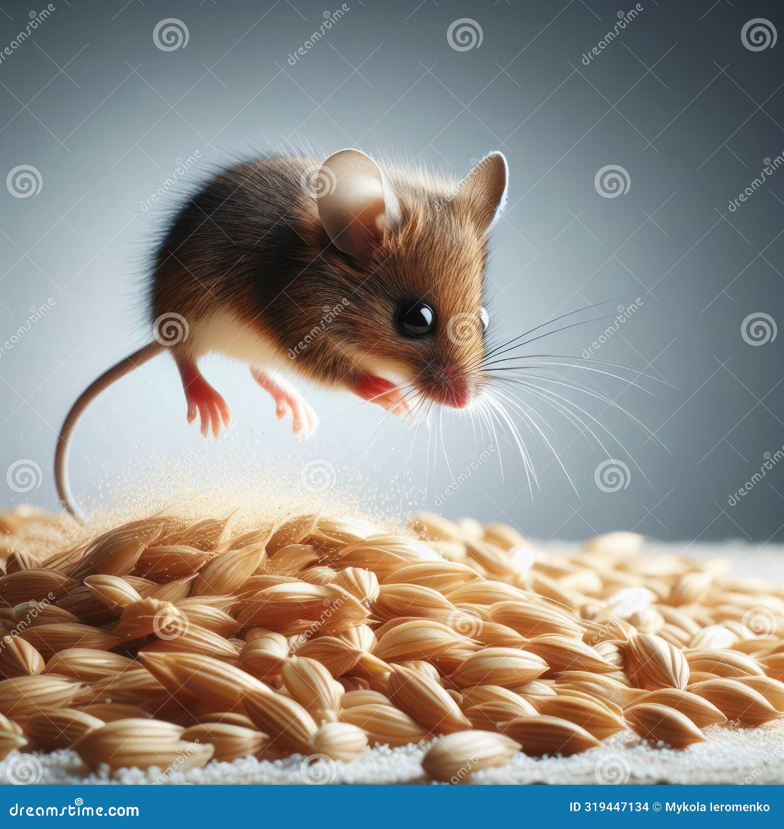 A Small Mouse Jumping into the Grain. Stock Photo - Image of furry ...