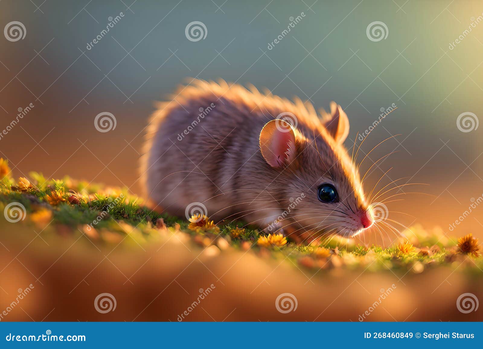A Small Mouse is Seen Exploring the Meadow As the Sun Sets, Casting a ...