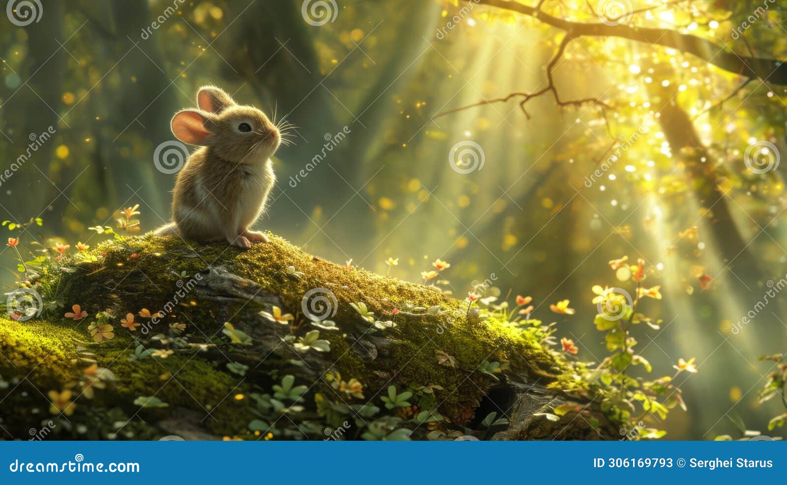 A Small Mouse Sitting on a Moss Covered Rock in the Forest, AI Stock ...