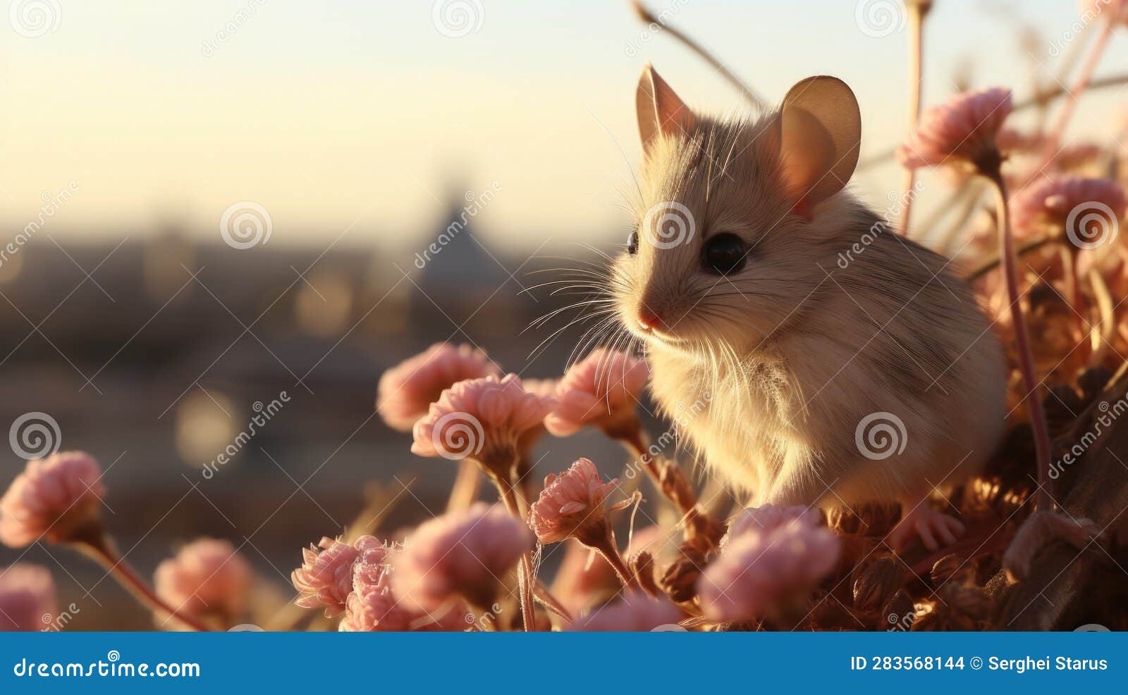 A Small Mouse Sitting on Top of a Field of Flowers. Generative AI Image ...