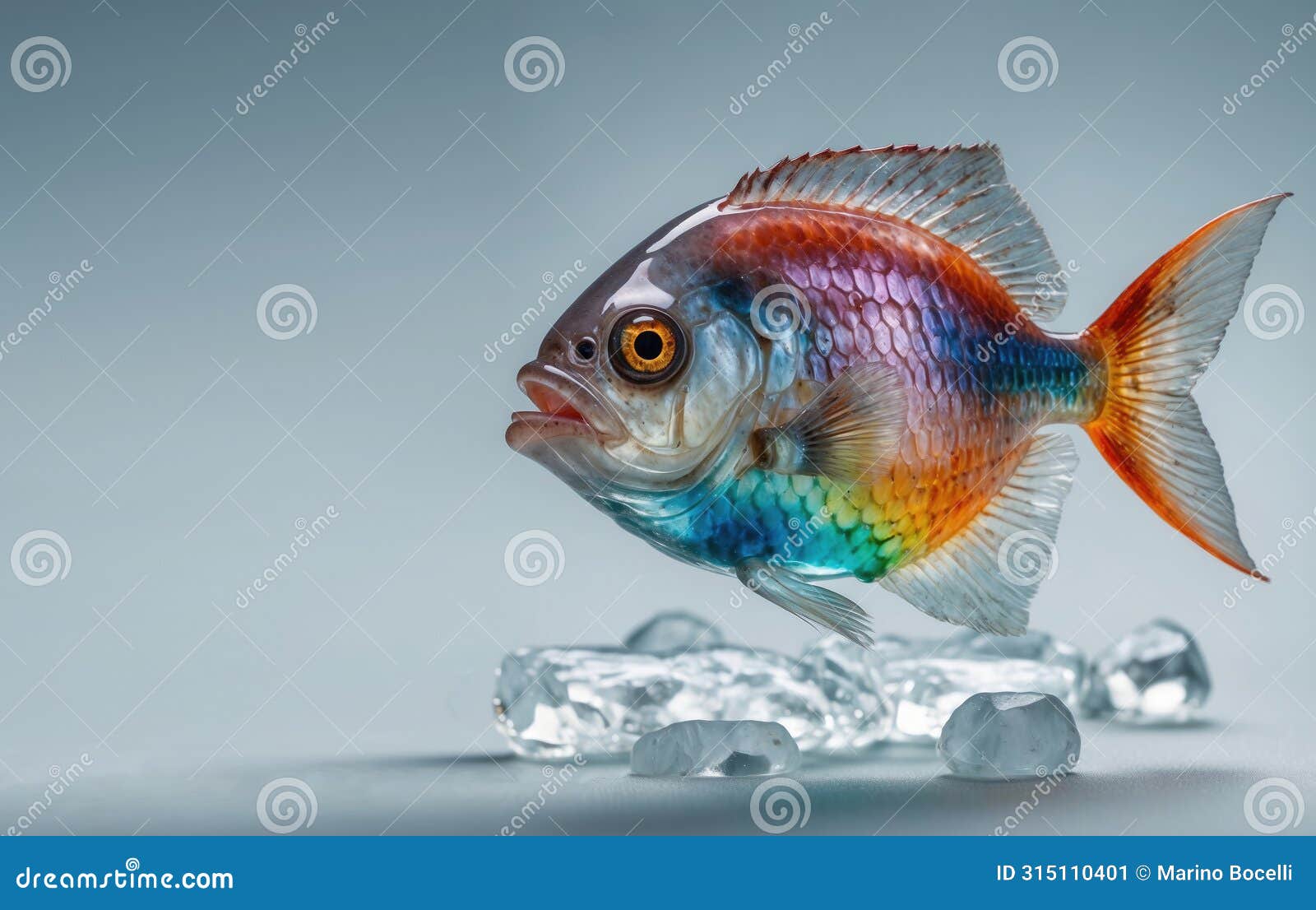 Small Multicolored Fish Trapped in an Ice Coffin Floating in the Void ...