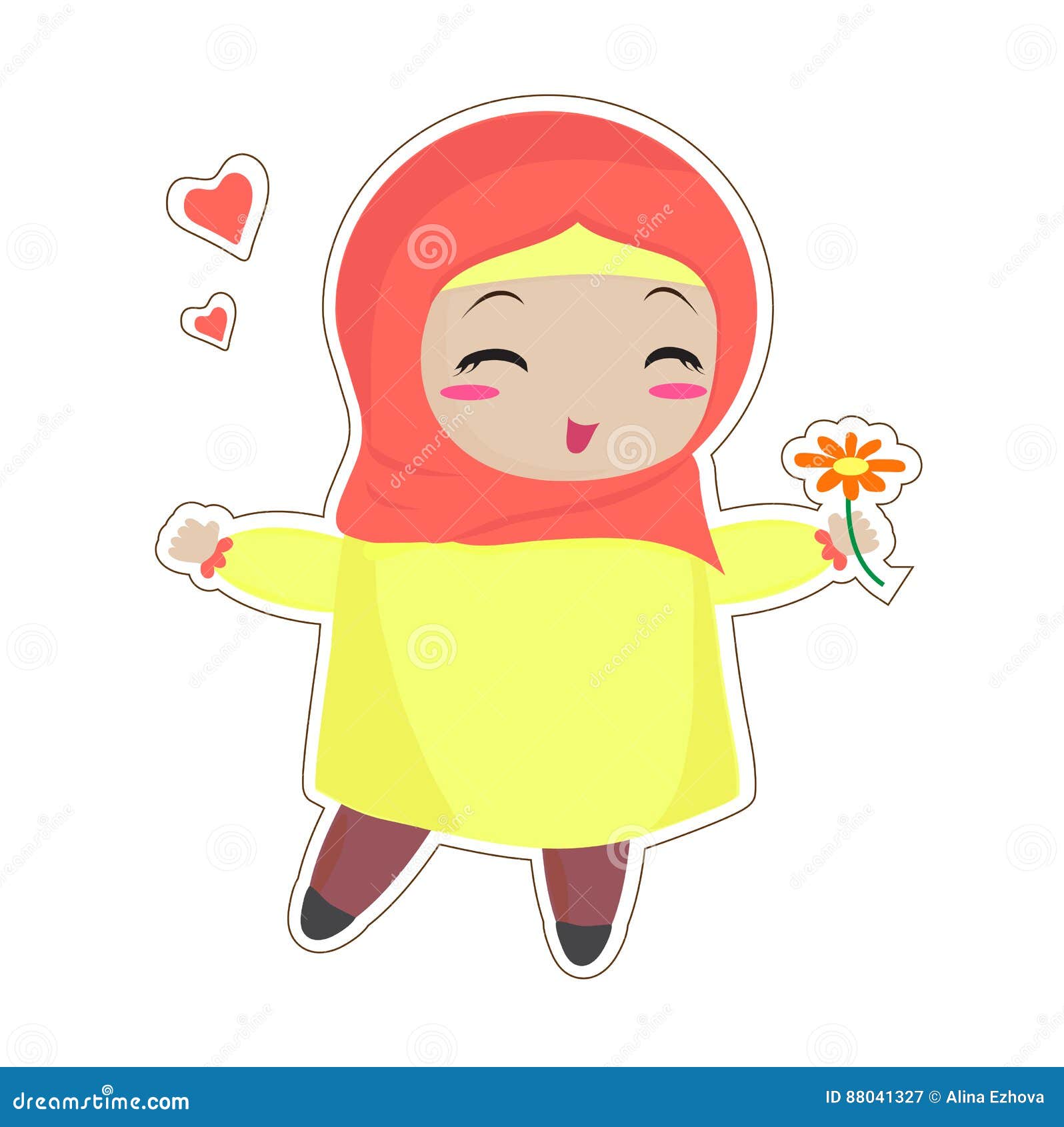 A Small Muslim Woman with a Flower Stock Vector - Illustration of islam ...