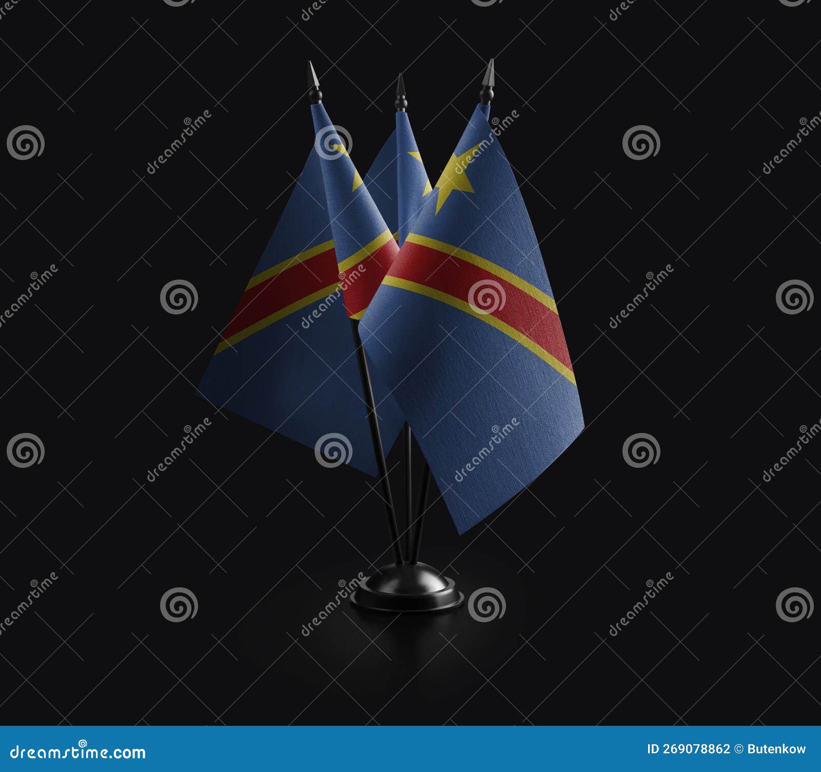 Small National Flags of the Democratic Republic of the Congo on a Black ...