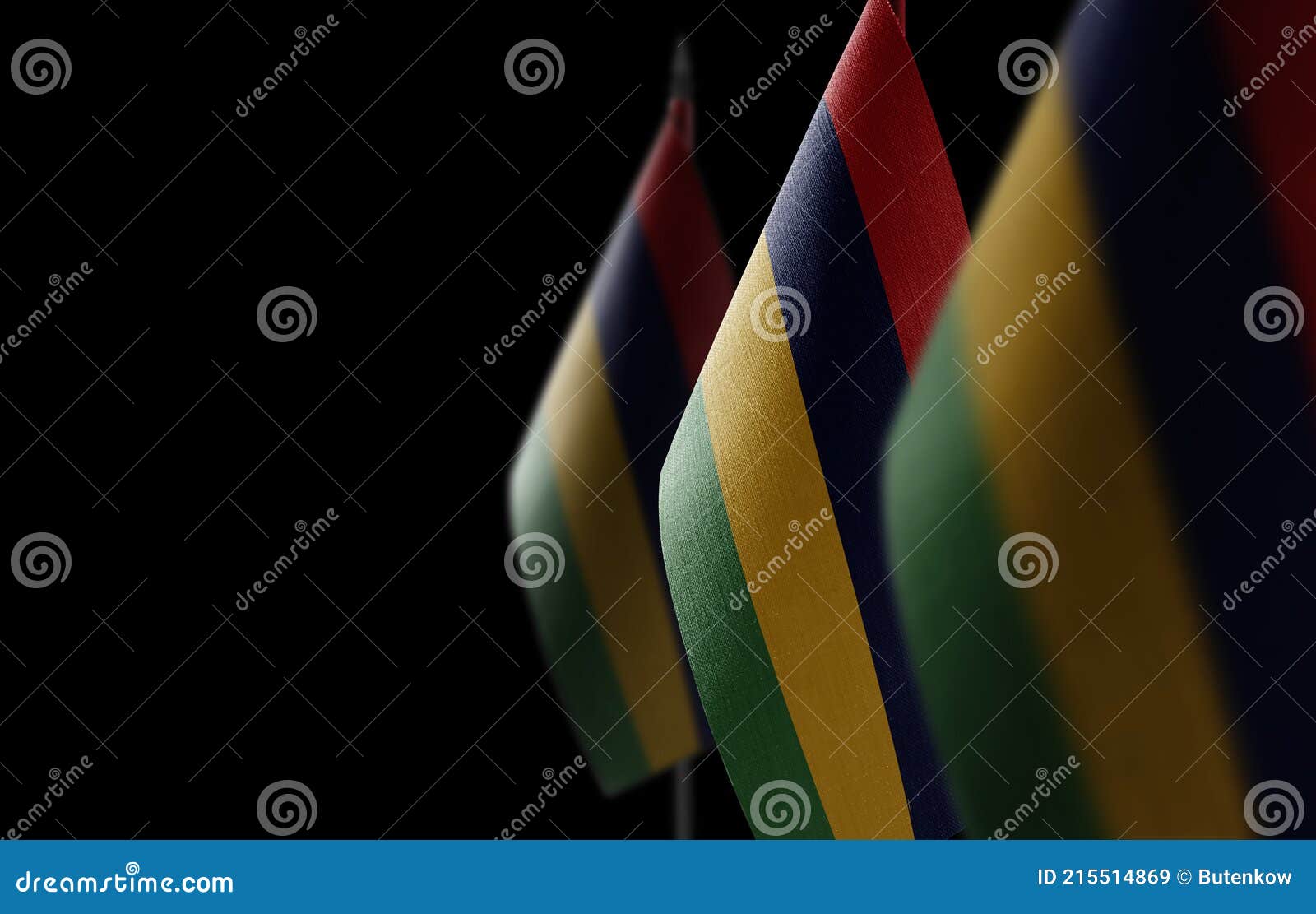 Small National Flags of the Mauritius on a Black Background Stock Image ...