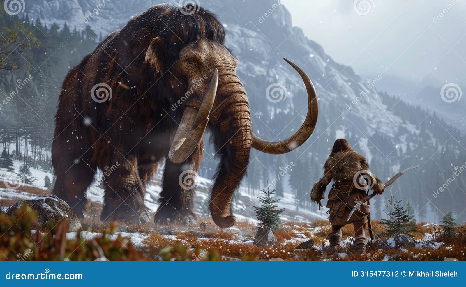 Mammoth Neanderthal Man Primitive Person Spear Hunting Stock Image ...