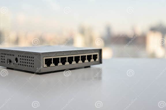 Small network switch stock image. Image of cables, access - 68246717