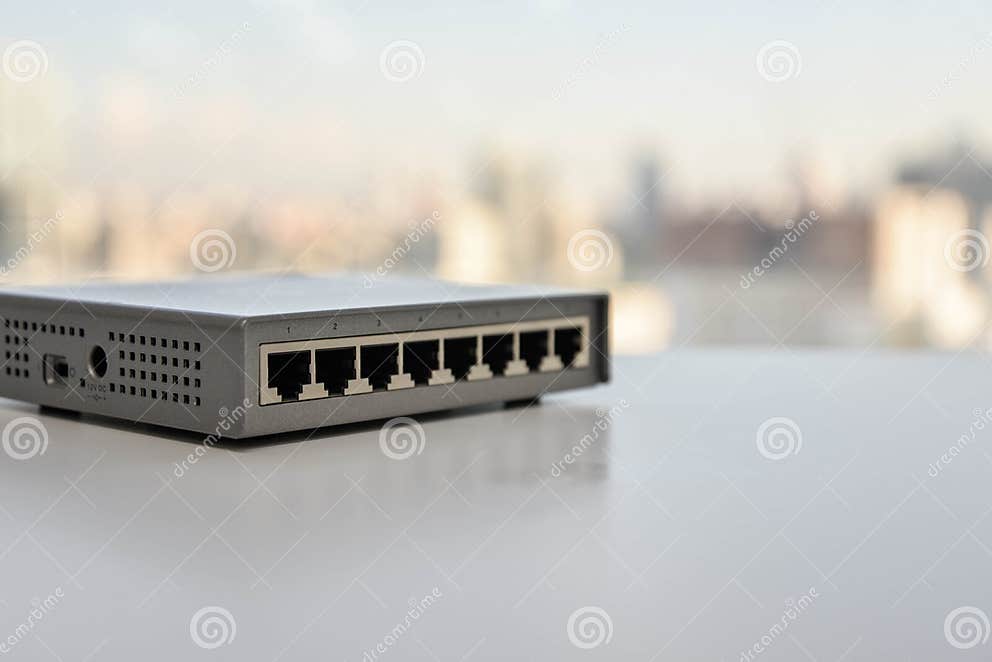 Small network switch stock image. Image of cables, access - 68246717