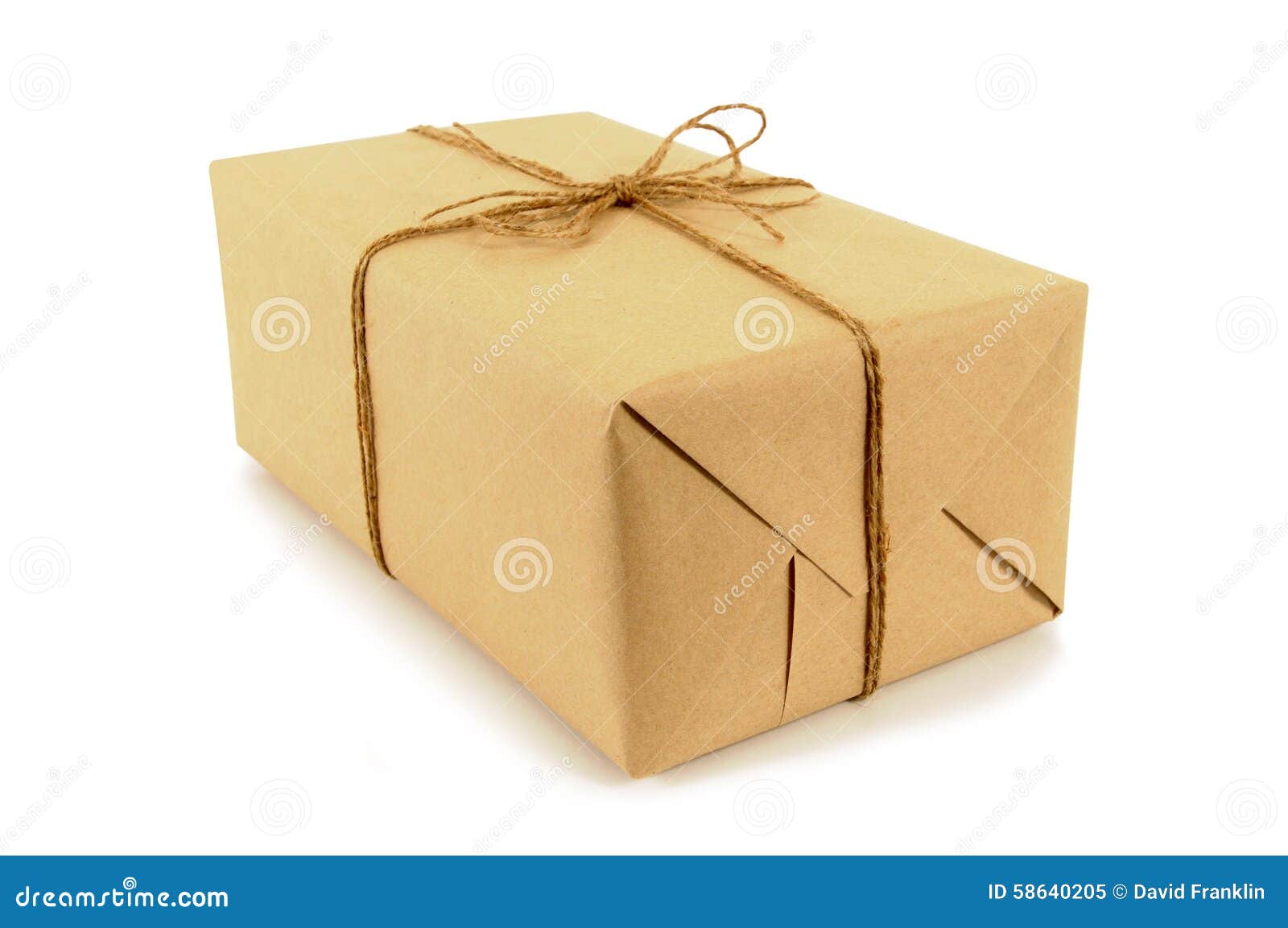 Small Oblong Parcel or Package Tied with String, Isolated on White ...