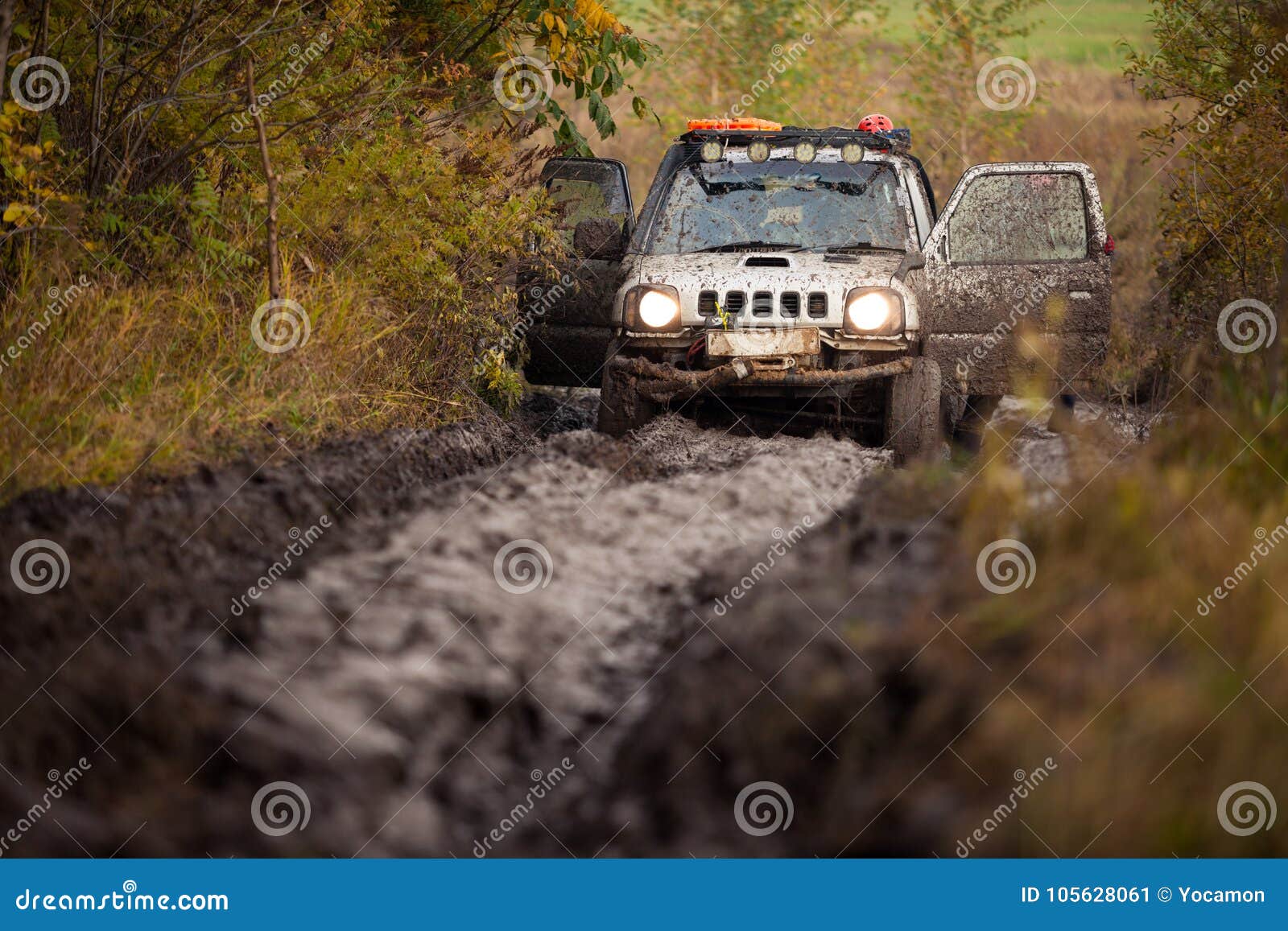 Small Off Road Car Stuck in Deep Mud Stock Image - Image of journey ...