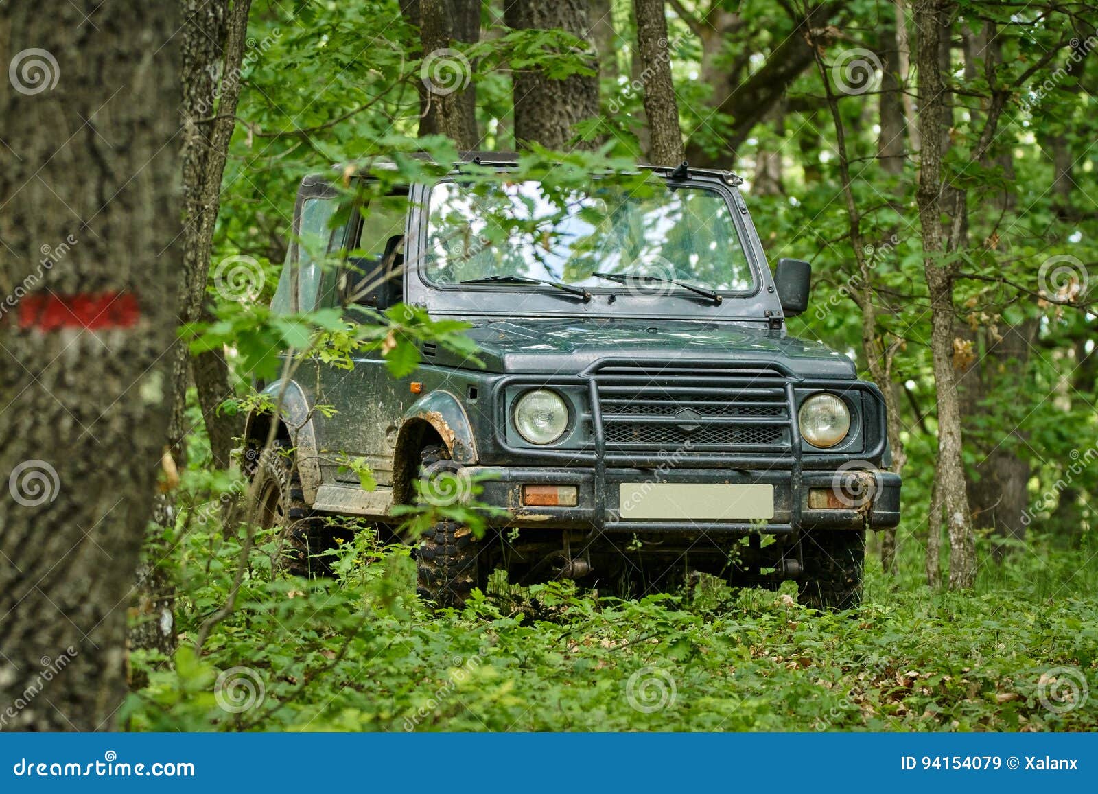 Small Offroader in the Forest Stock Image - Image of nature, travel ...