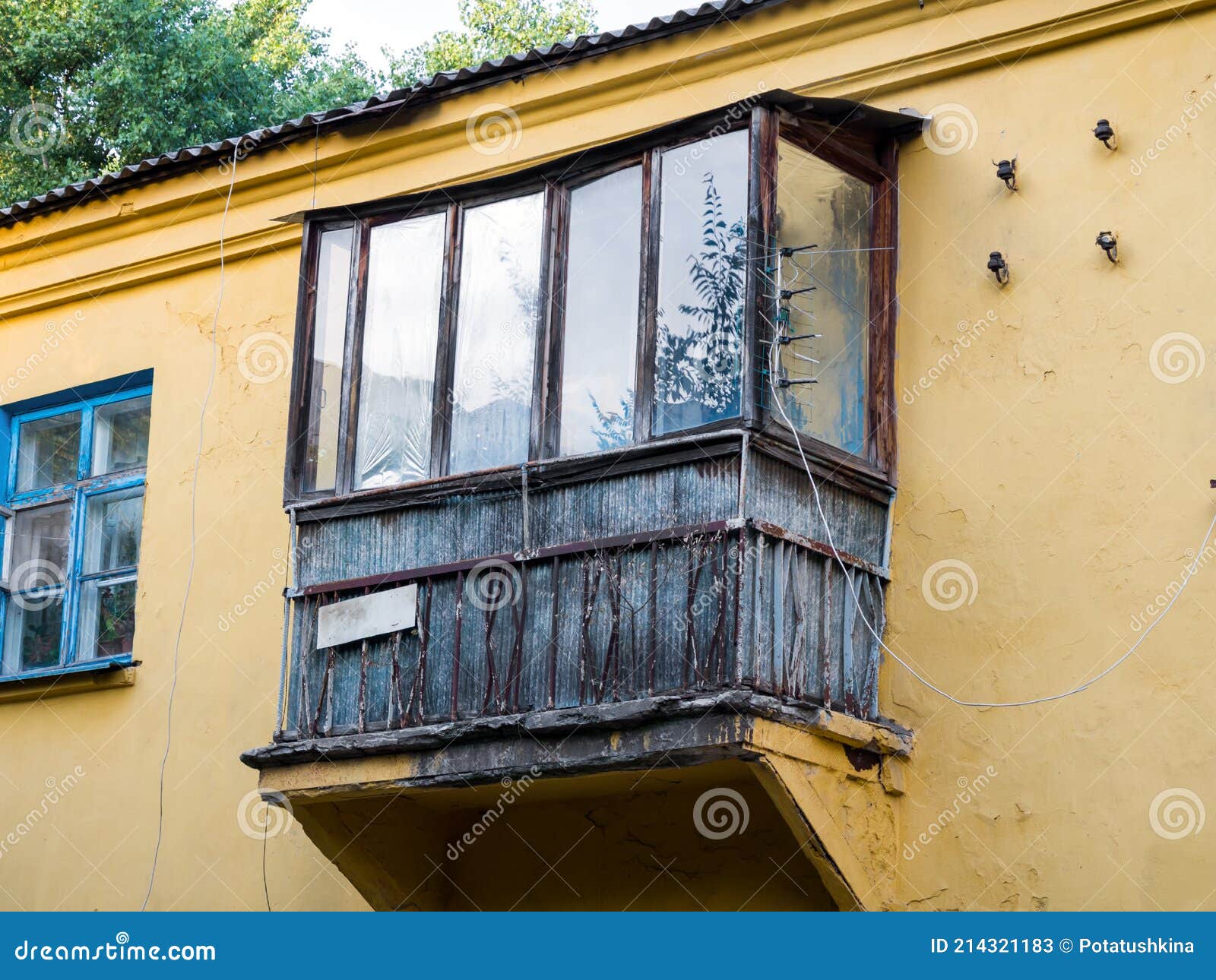 A Small Old Balcony with Homemade Glazing Stock Image - Image of ...