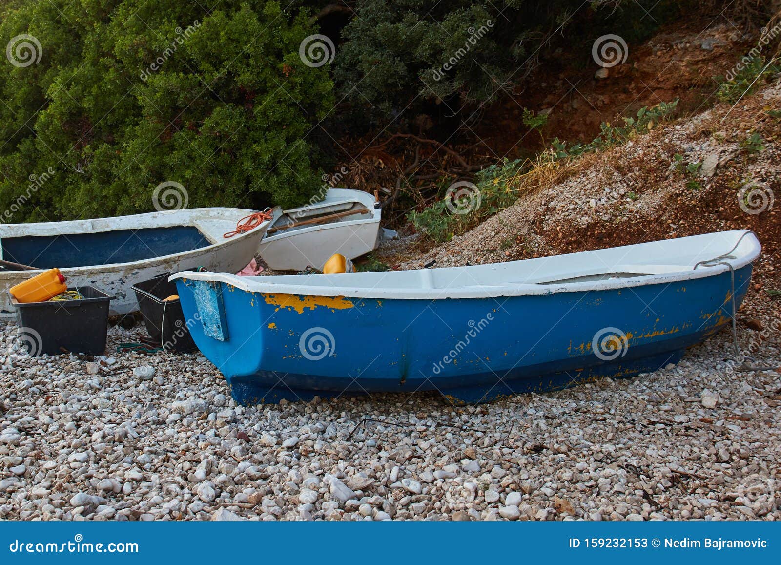 Small old boats on beach stock image. Image of holiday - 159232153
