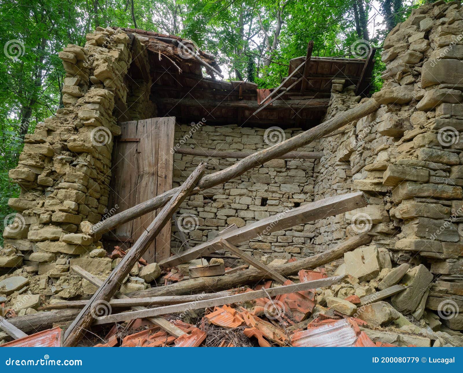 Small Old Stone House in the Woods Collapsed Stock Image - Image of ...
