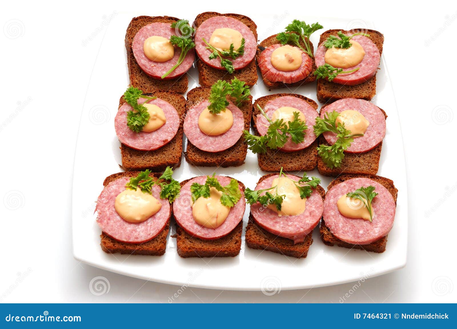 Small Open Sandwiches on White Plate Stock Image - Image of pastry ...