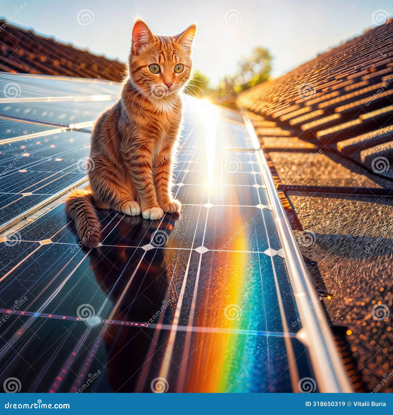 Rainbow Cat: Solar Panel Throne Room, Generative Ai Stock Illustration ...