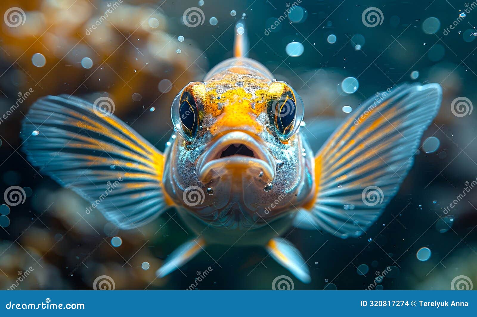 Small Orange Fish with White Spots Swims in the Ocean. Stock Photo ...