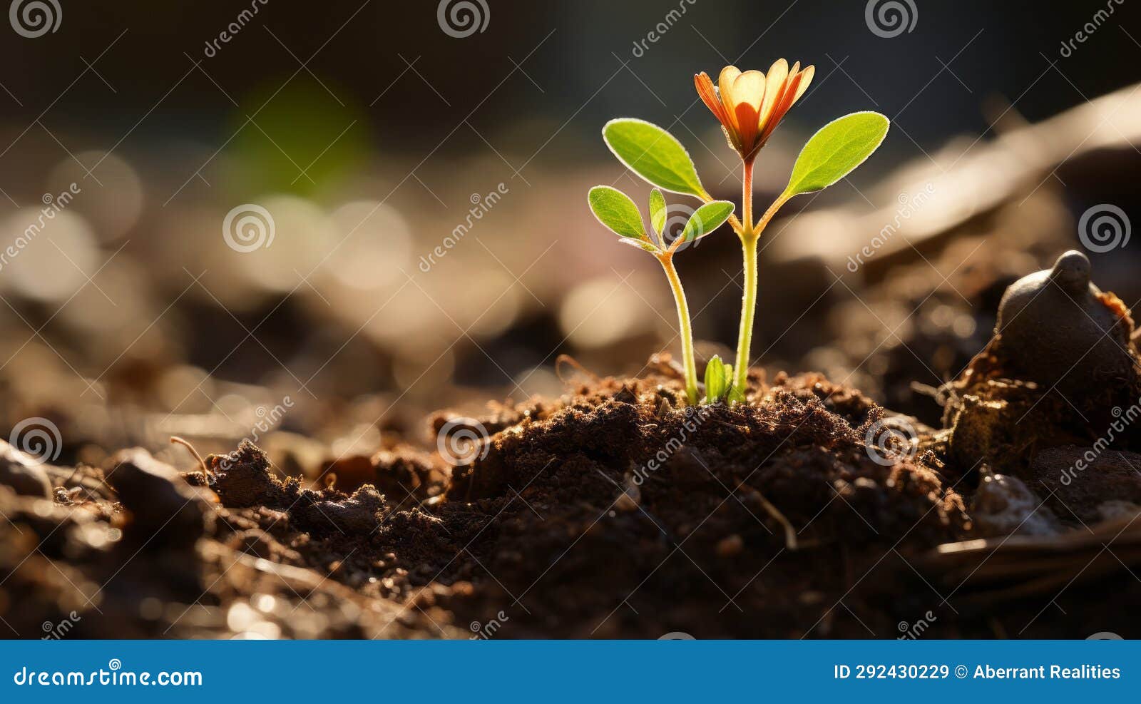 A Small Orange Flower is Growing Out of the Ground Stock Illustration ...
